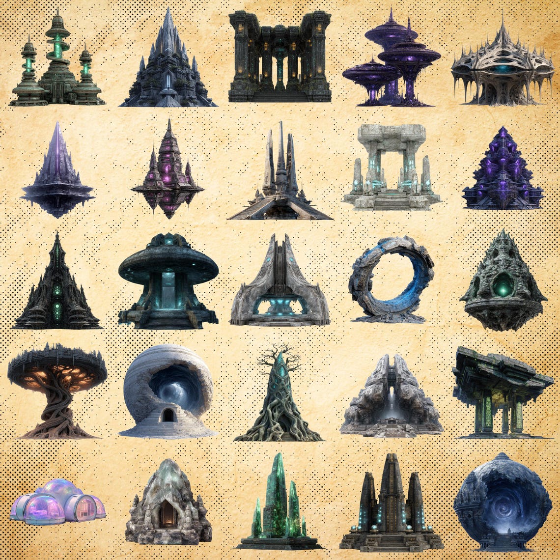 Alien Buildings – 58 Sci-fi Extraterrestrial Architecture Cliparts ...