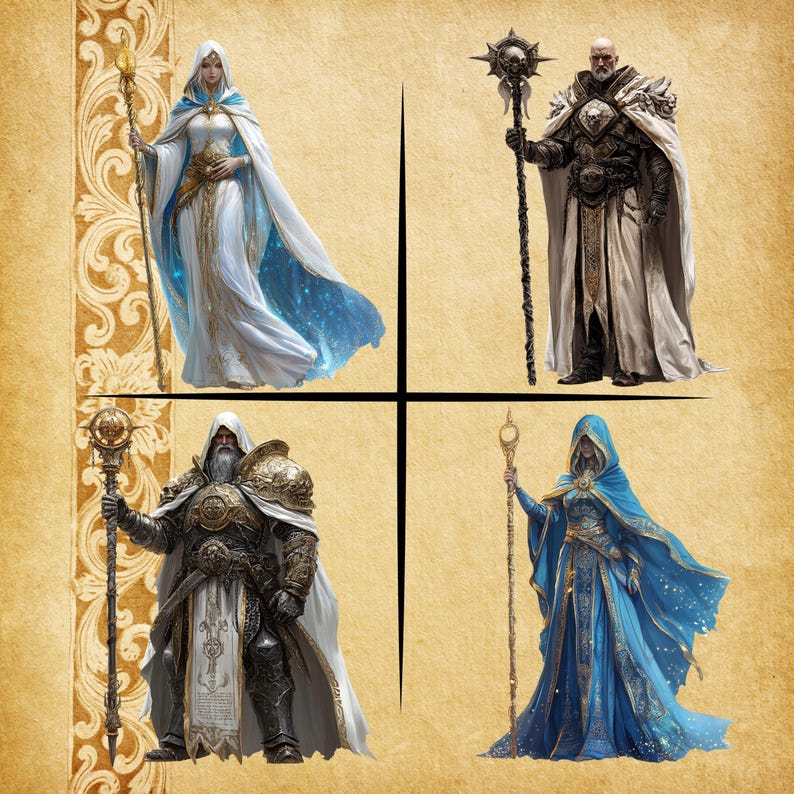 Human Holy Priests – 24 Fantasy Cliparts , Transparent Background Pngs ...