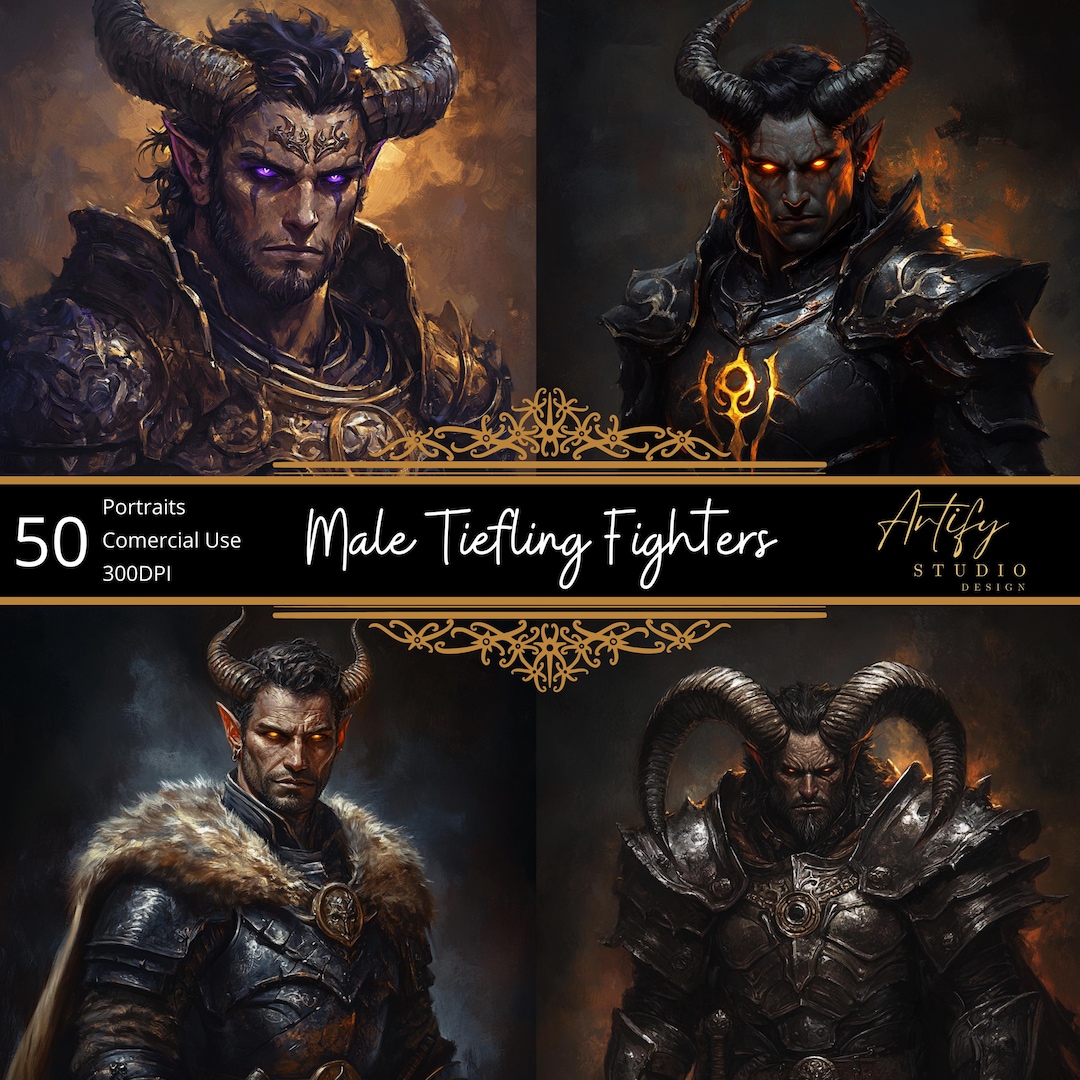 50 Male Tiefling Fighter Portraits , Fantasy TTRPG Character Digital ...