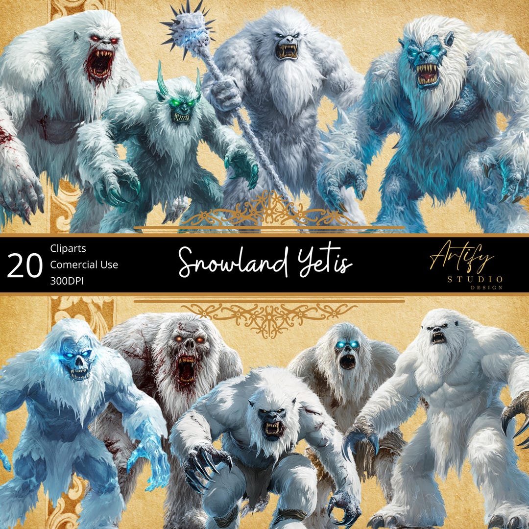 Snowland Yetis Clipart – 20 Fearsome Yetis From the Frozen Wilderness ...
