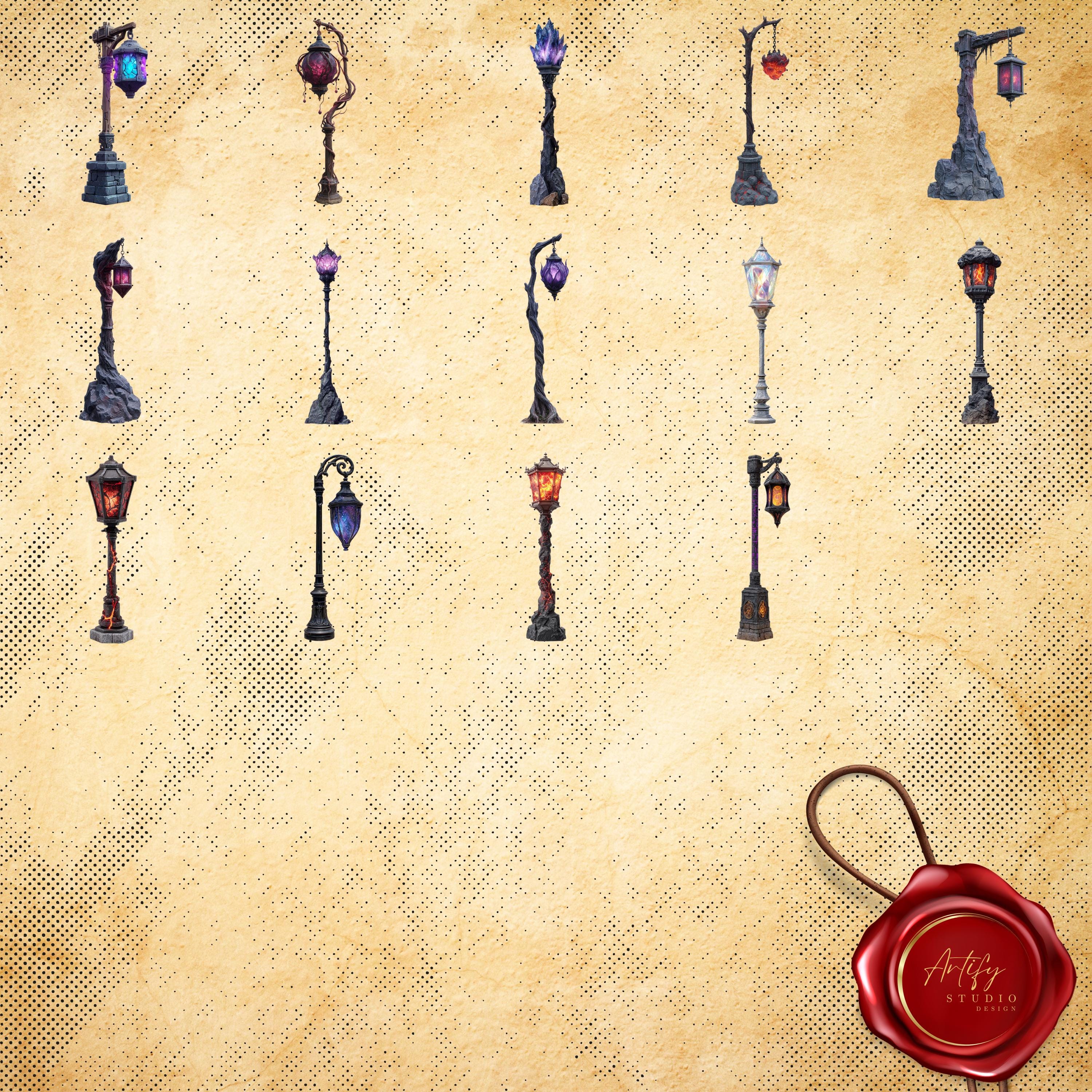 Arcane Street Lanterns – 64 Fantasy Cliparts , Digital Download ...