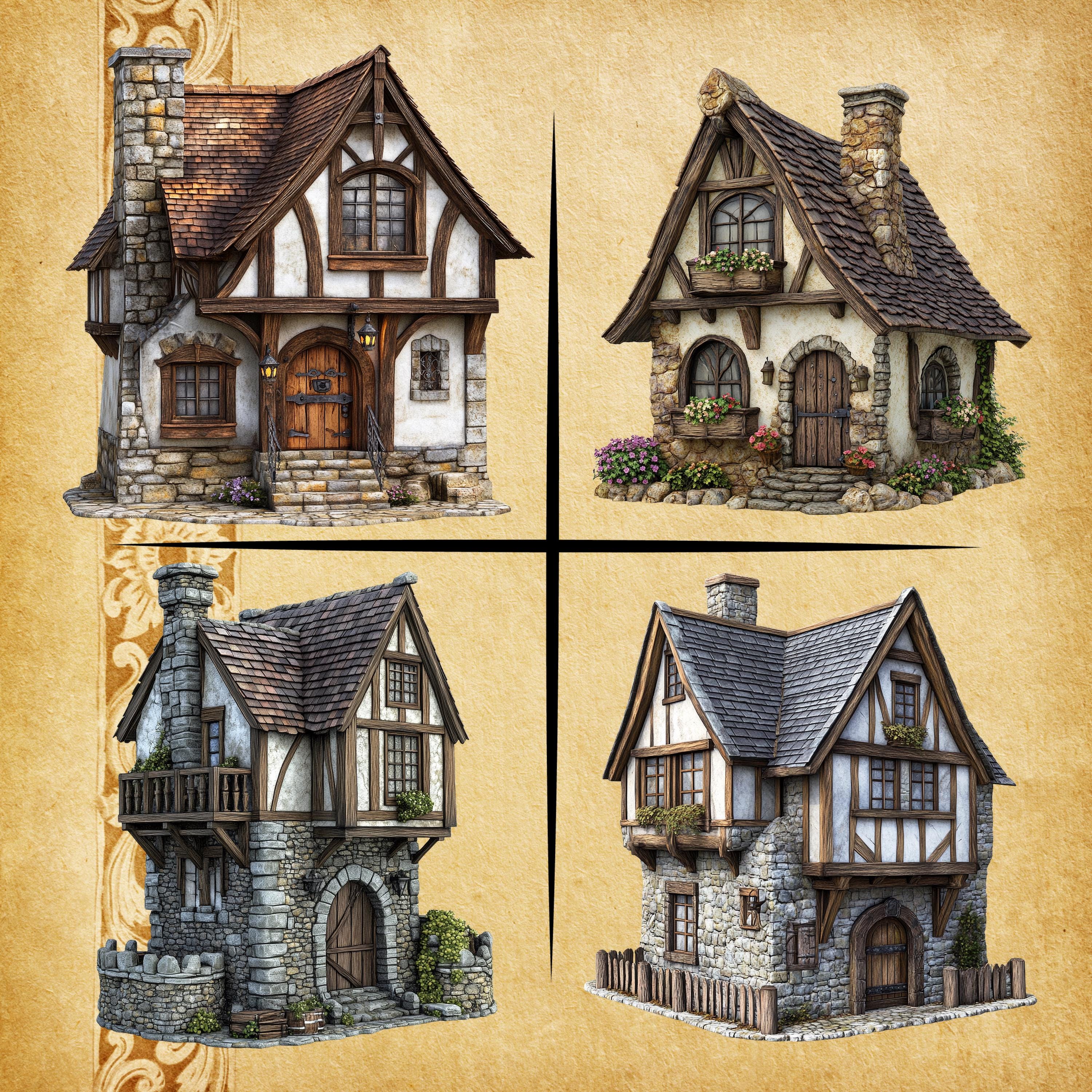 24 Medieval Houses – Authentic Historical Buildings , Transparent ...