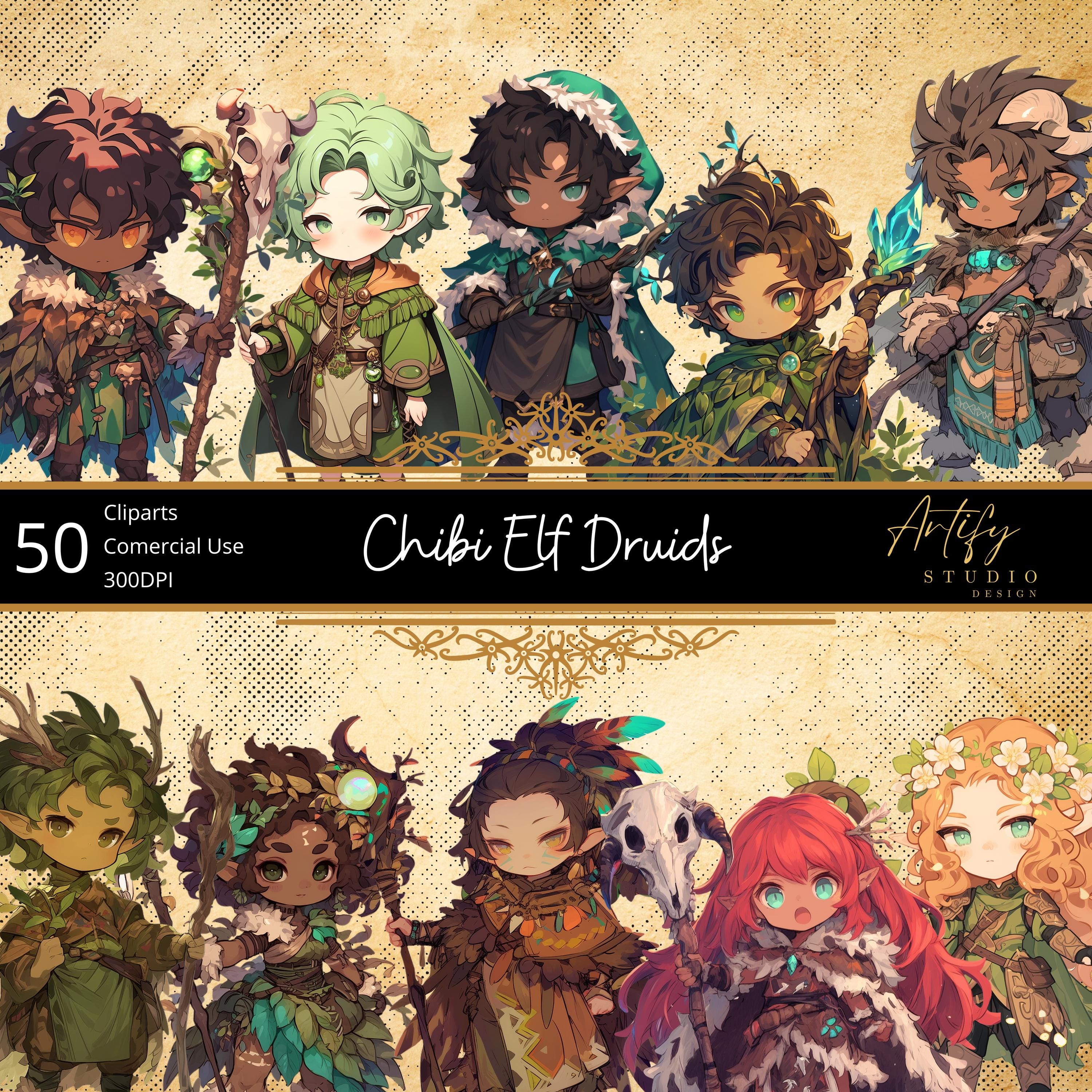 Chibi Elf Druids – 50 Enchanted Nature Guardians Cliparts , Transparent ...