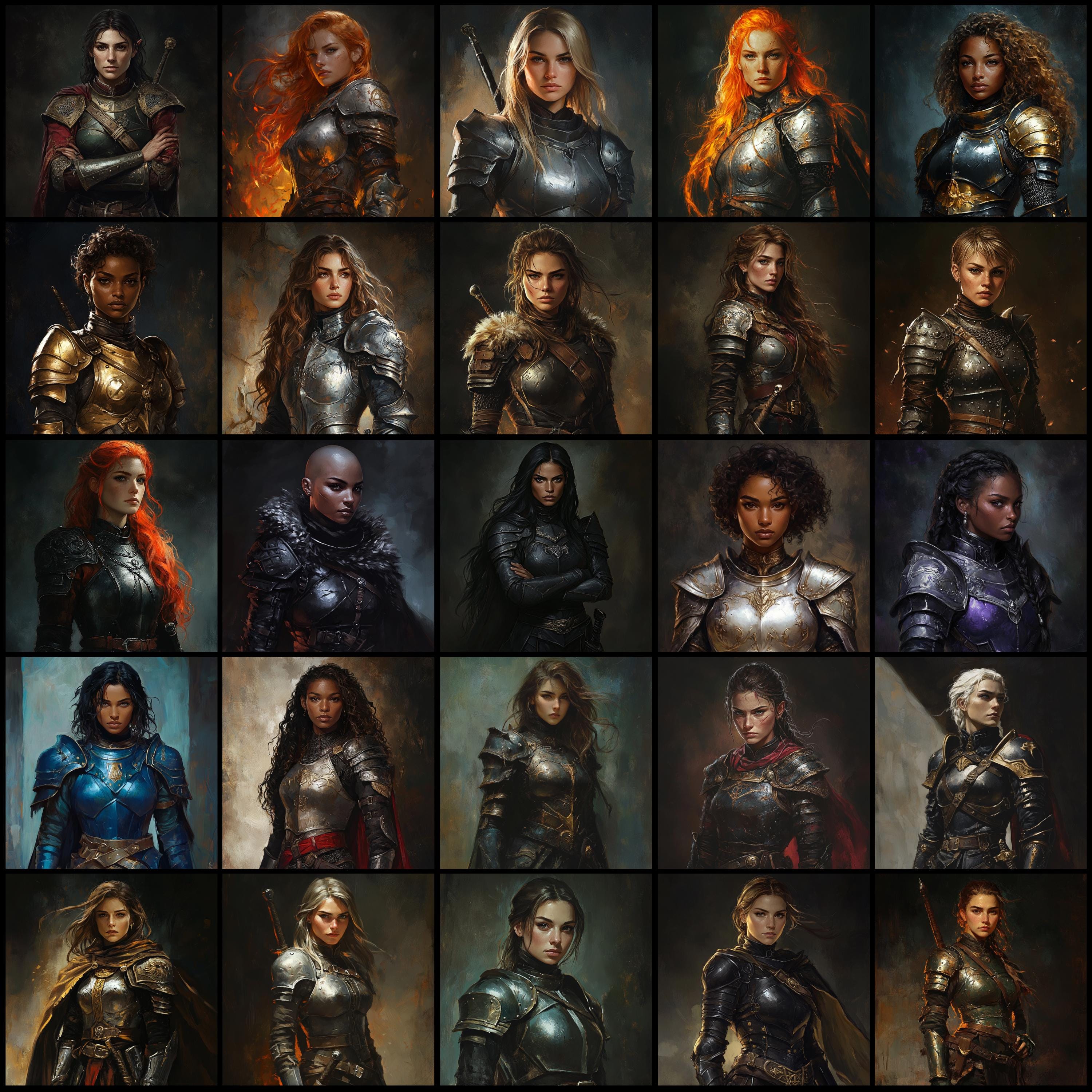 50 Female Human Fighter Portraits , Fantasy TTRPG Character Digital ...
