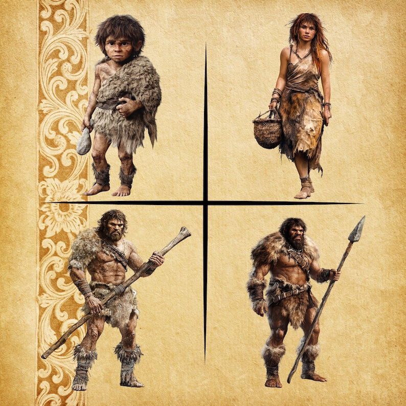 Neanderthal People Clipart – Prehistoric Humans From the Stone Age – 20 ...