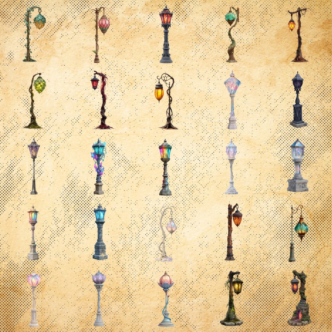 Arcane Street Lanterns – 64 Fantasy Cliparts , Digital Download ...