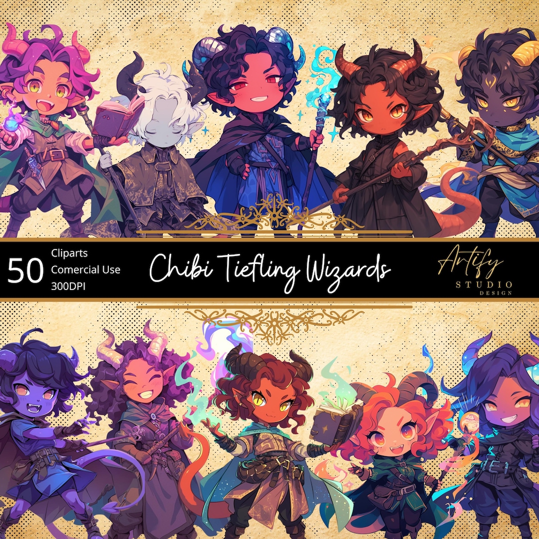 Chibi Tiefling Wizards – 50 Fantasy Enchanting & Magical Cliparts , Transparent Background ...