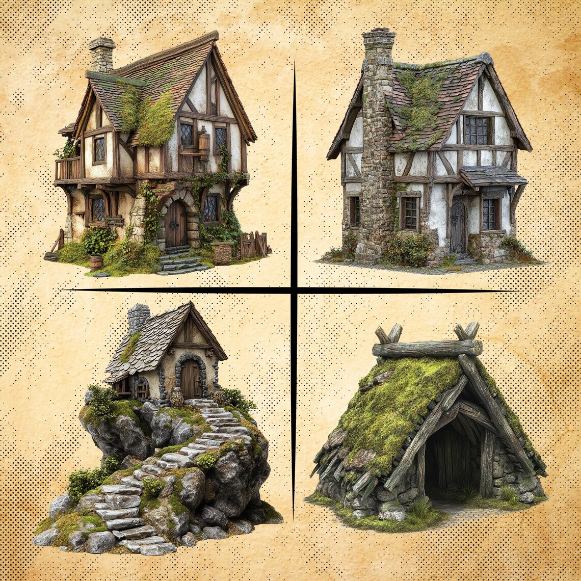 Mossy Medieval Houses – Fantasy Village Homes With Nature Touch ...