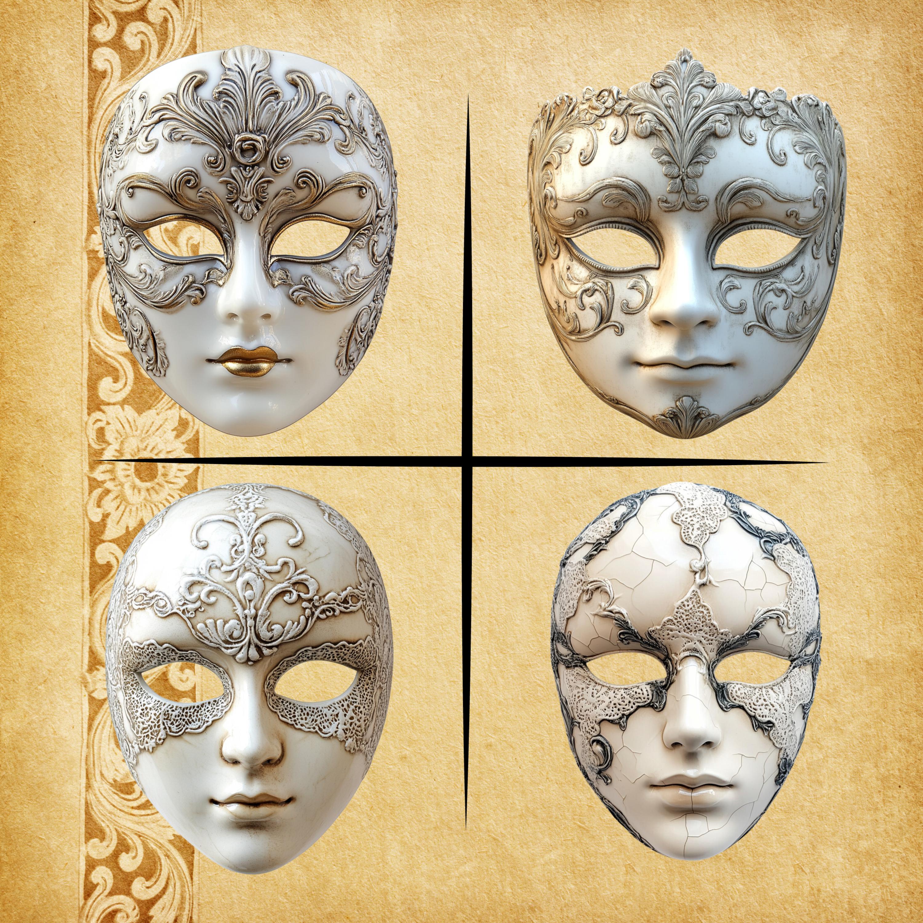 Porcelain Masquerade Masks Clipart – 20 Elegant and Intricate Designs ...
