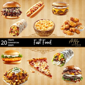 Fast Food Clipart – 20 Delicious PNG Illustrations - Etsy