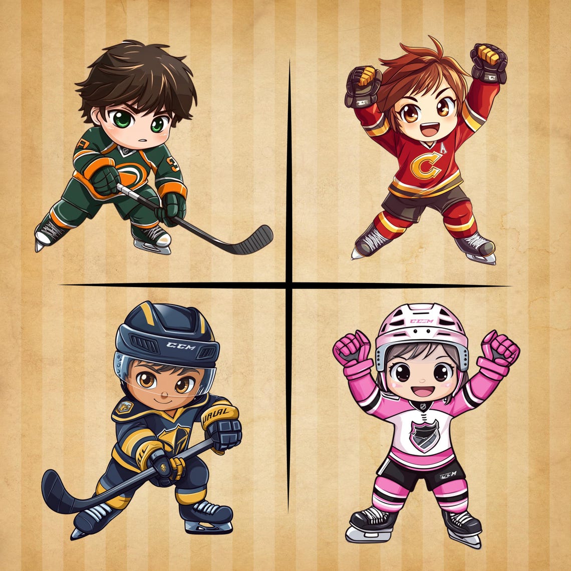 Chibi Hockey Players Clipart – 20 Cute Hockey Player Illustrations ...