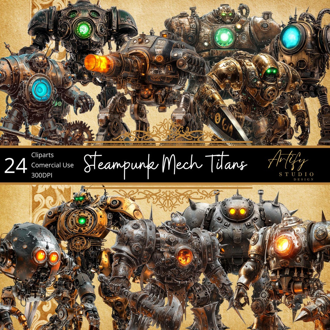 Steampunk Mech Titans Clipart – 20 Stunning Illustrations of Mechanical ...
