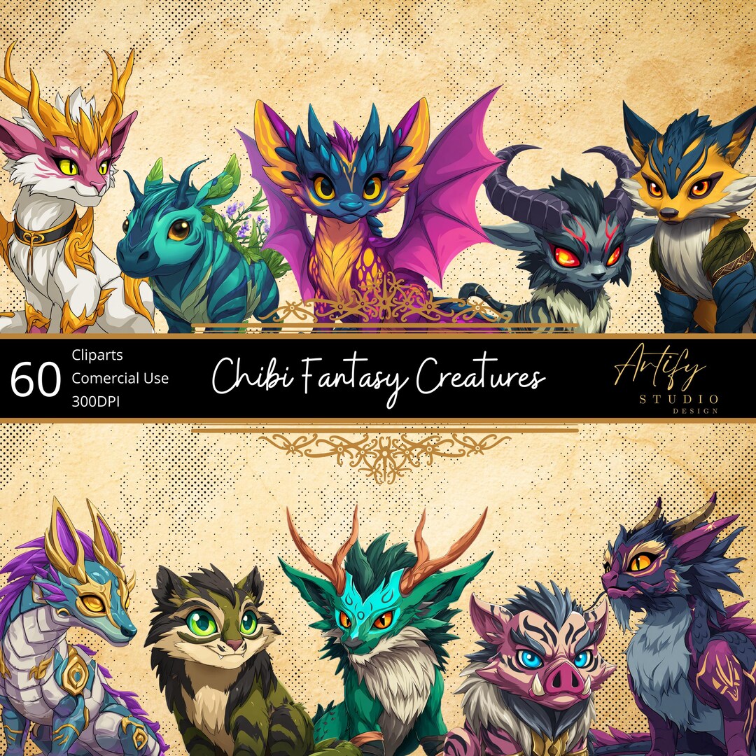 Chibi Fantasy Creatures – 60 Cute Cartoon Cliparts for Rpgs, Ttrpgs ...