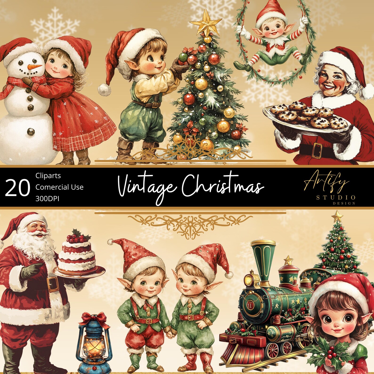 Vintage Christmas Cliparts, Commercial Use, Xmas Characters, PNG, Cute ...