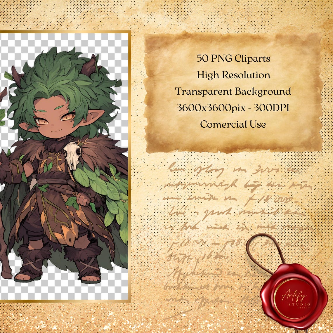 Chibi Elf Druids – 50 Enchanted Nature Guardians Cliparts , Transparent ...