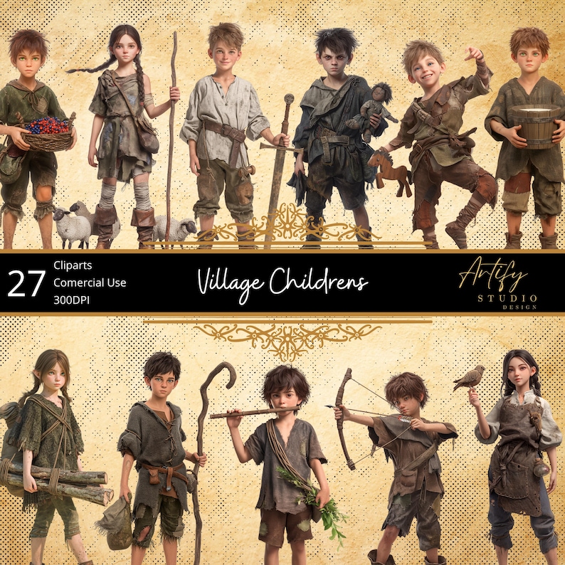 Village Children – 27 Medieval Child NPC Cliparts for RPG & TTRPG ...