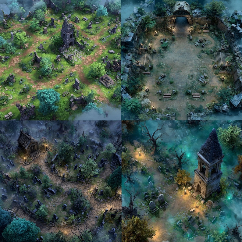 Graveyard Battle Maps, Digital RPG Battlemaps, Dnd Fantasy Map, Roll20 ...