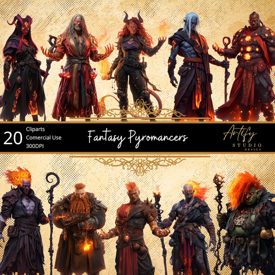 Fantasy Pyromancers – 20 Fiery Spellcasters Cliparts for TTRPG ...