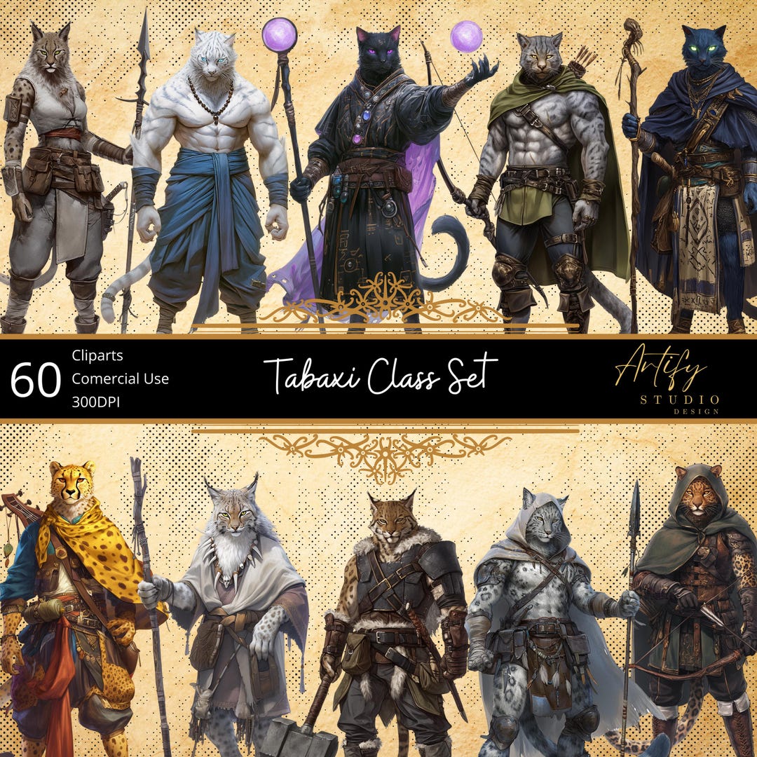 Tabaxi Class Set – Agile Feline Adventurers, Fantasy Cliparts ...