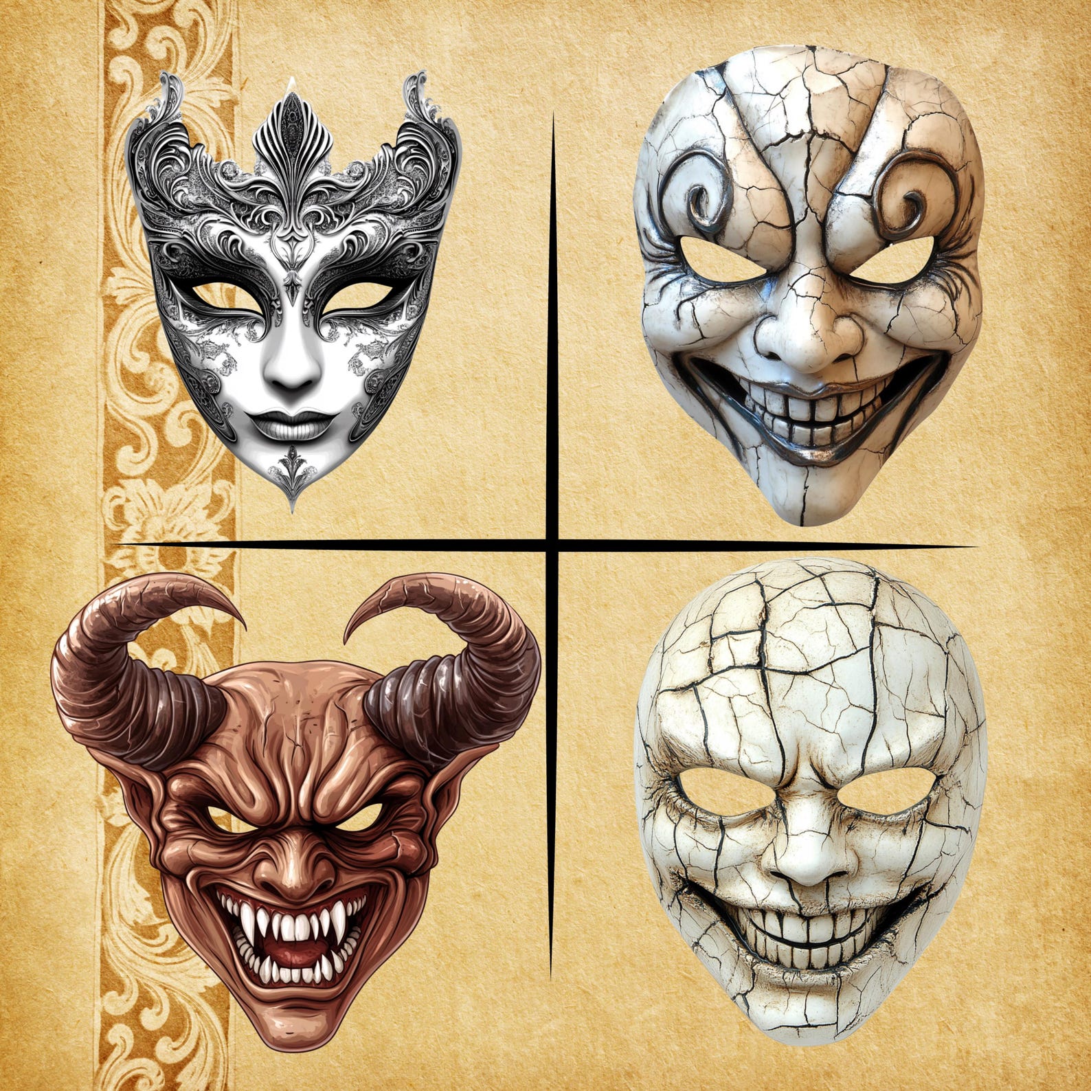 Scary Masks Clipart Collection – 20 High-quality Pngs for Halloween and ...
