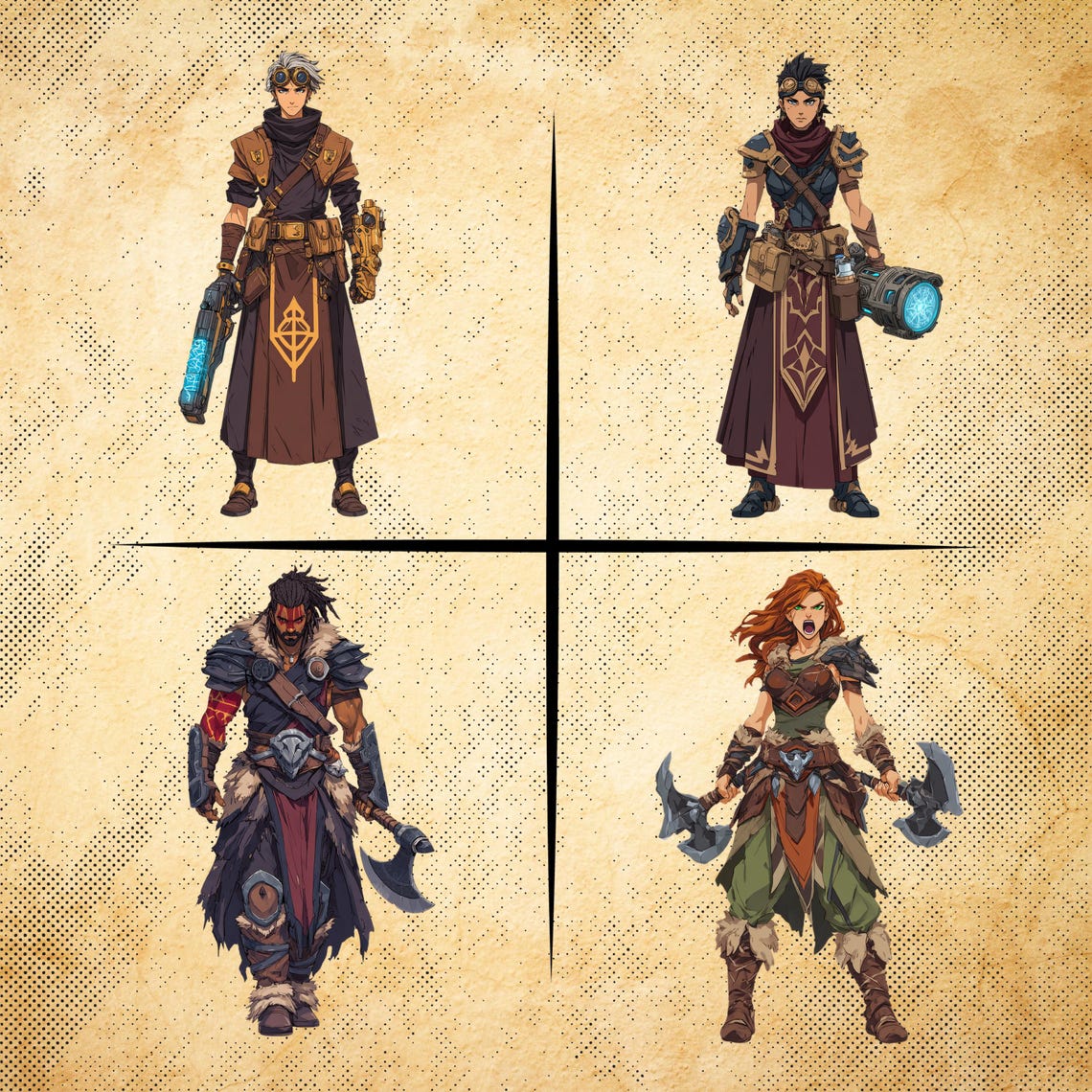 Human Class Bundle – 26 Cartoon-style Fantasy Character Cliparts (DND ...