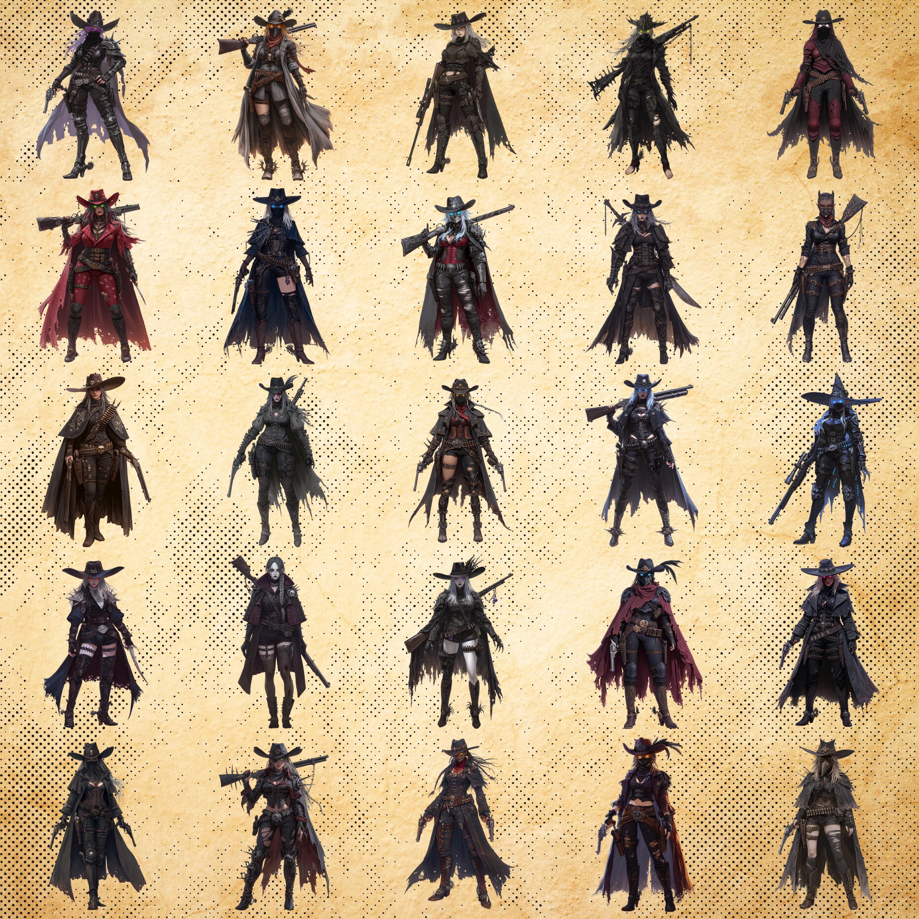Gothic Female Cowboys – 29 Dark Western Outlaw Cliparts , Transparent ...