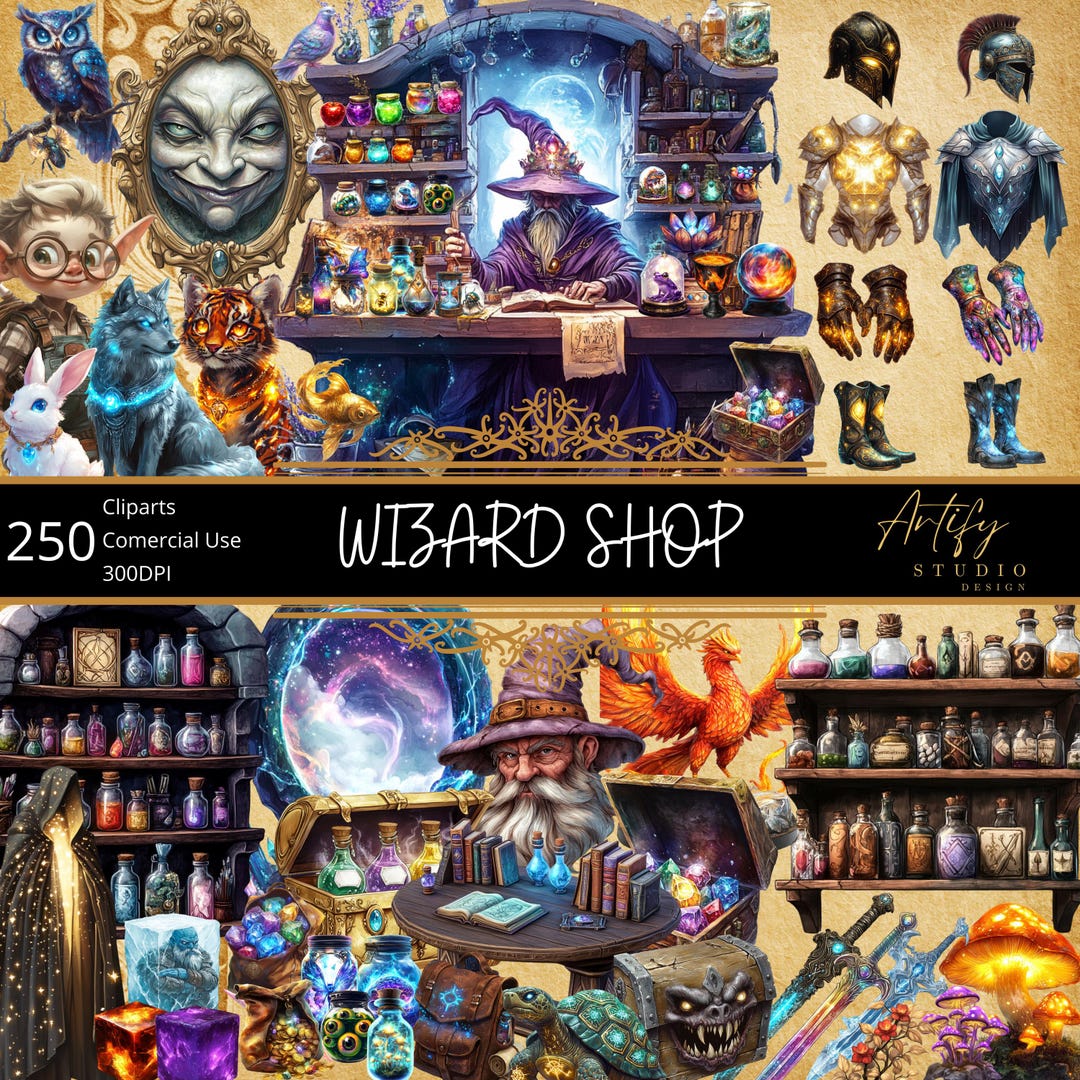 Wizard Shop Cliparts, Dungeon and Dragons, Items for Game Shop, RPG ...
