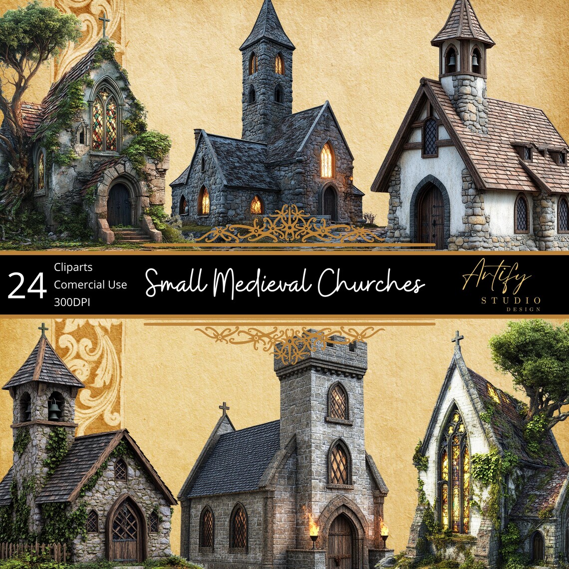 Small Medieval Churches – Historic Religious Buildings , Cliparts ...