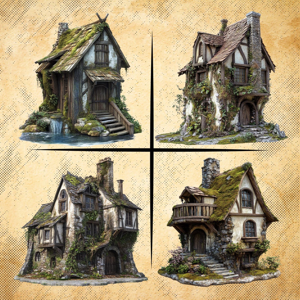 Mossy Medieval Houses – Fantasy Village Homes With Nature Touch ...