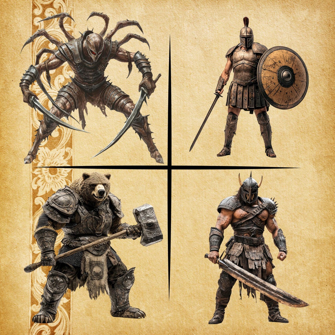 Brutal Gladiators Fantasy Cliparts, Commercial Use, RPG , PNG ...