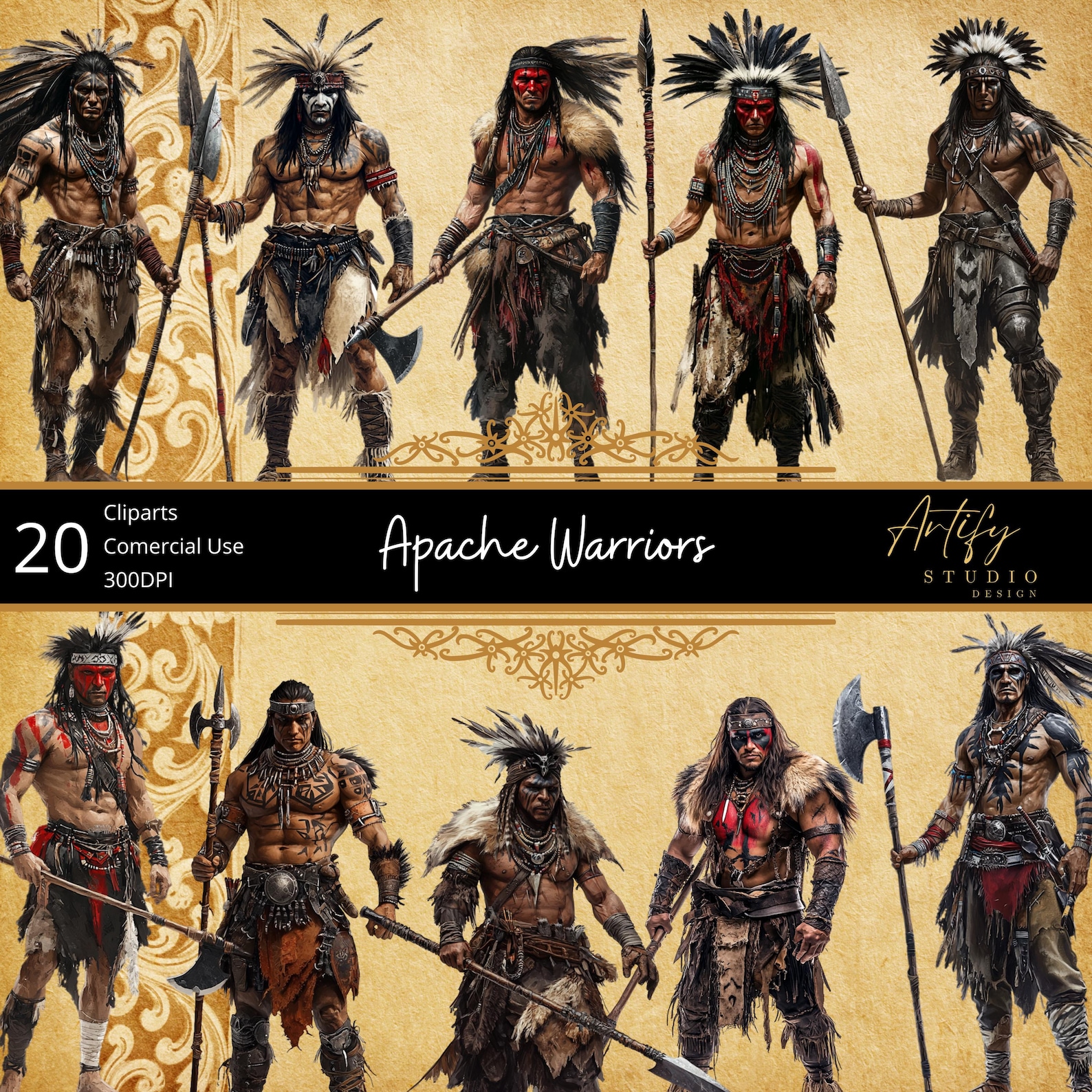 Apache Warriors – 20 Historical Cliparts , Transparent Background ...