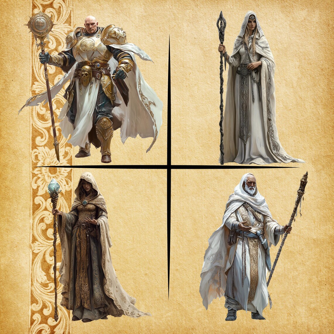 Human Holy Priests – 24 Fantasy Cliparts , Transparent Background Pngs ...