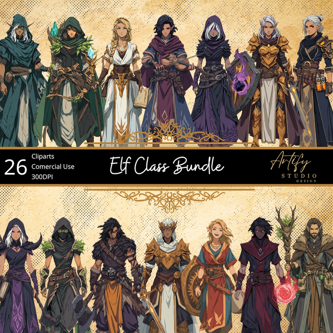 Elf Class Bundle – 26 Fantasy RPG Class Cliparts (male & Female ...