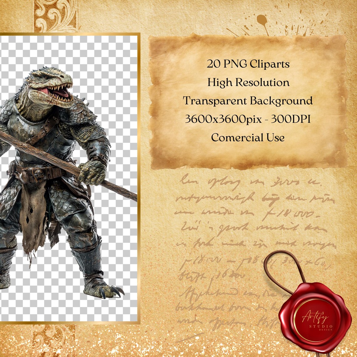 Devious Lizardfolk Clipart – 20 Sinister Reptilian Warriors for Fantasy ...