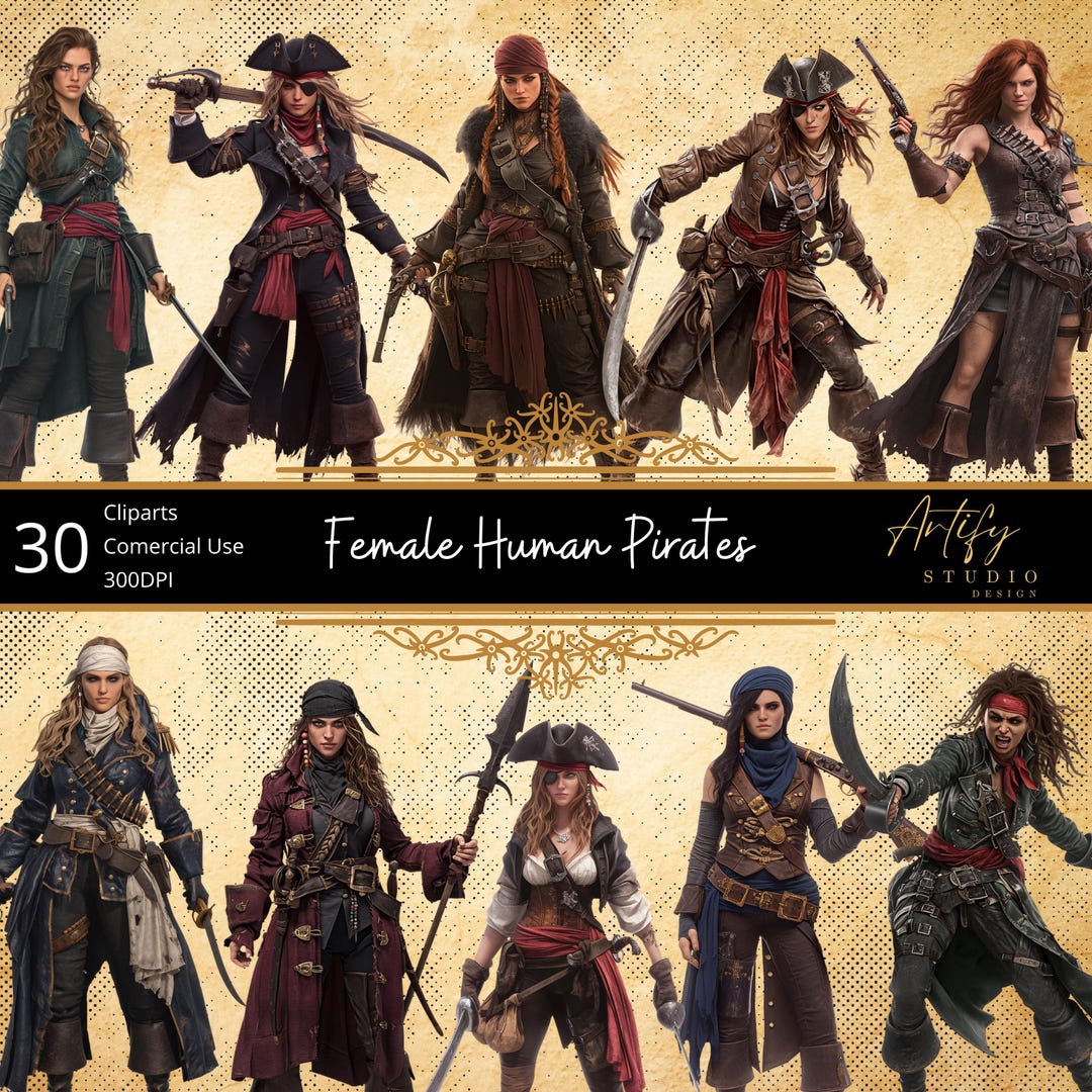 Female Human Pirates – 30 Fantasy Character Cliparts for TTRPG and RPG ...