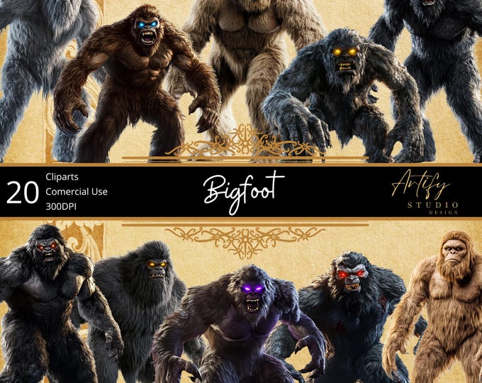 Bigfoot Clipart Bundle, Sasquatch Clipart, Yeti Png, Mythical Creature ...