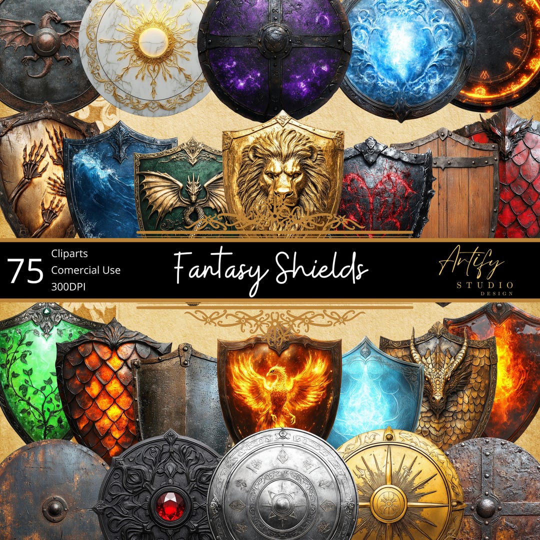 75 Fantasy Shields Cliparts, Commercial Use, Dnd, RPG , PNG, Collection ...