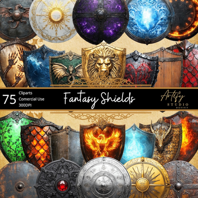 75 Fantasy Shields Cliparts, Commercial Use, Dnd, RPG , PNG, Collection ...