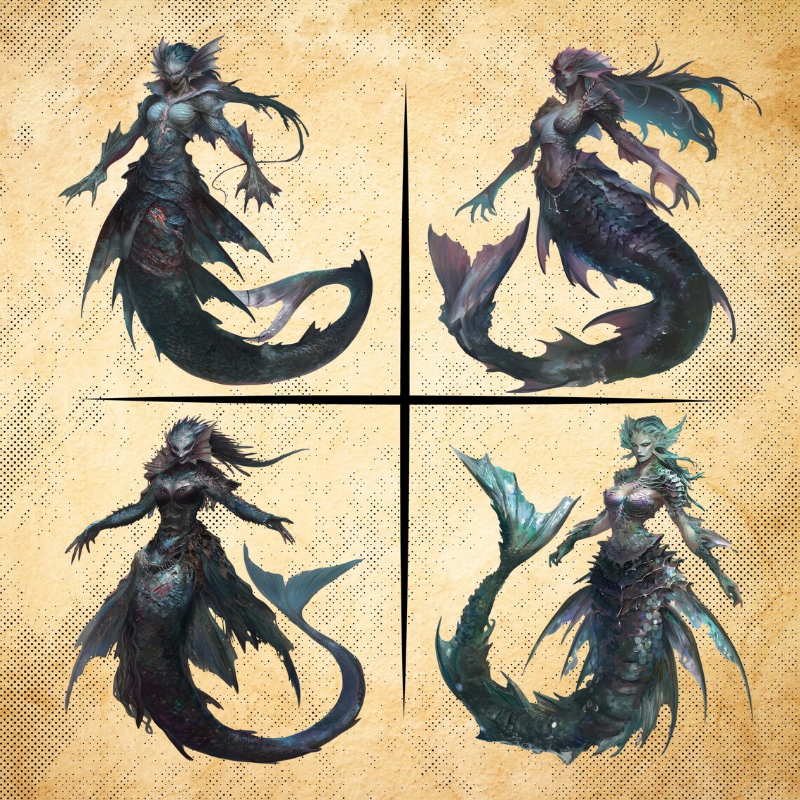 Dark Sirens – Terrifying Creatures of the Deep, Fantasy Cliparts ...