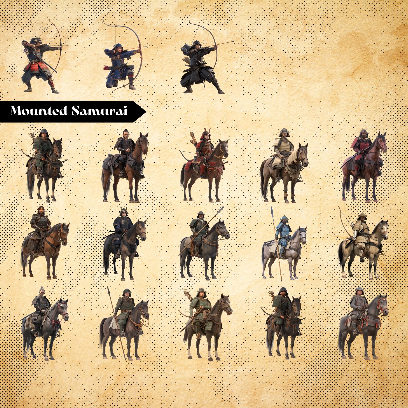 Samurai Clan Cliparts – 264 Japanese Warrior Units for TTRPG, RPG ...