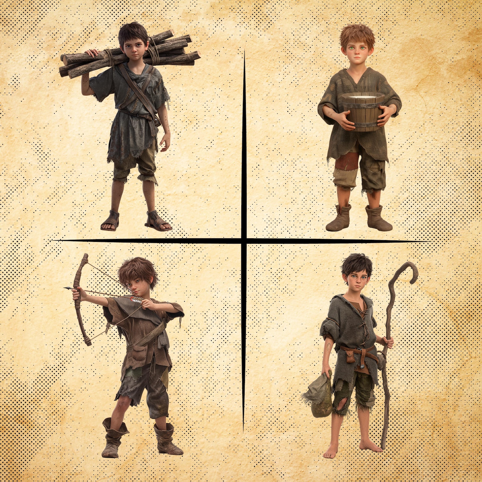 Village Children – 27 Medieval Child NPC Cliparts for RPG & TTRPG ...