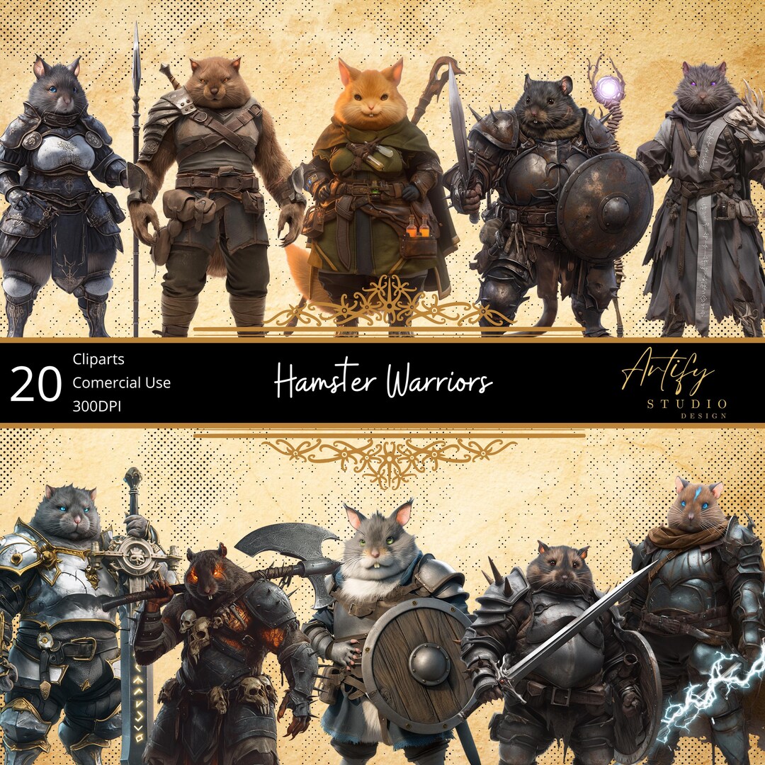 Hamster Warriors – 20 Fantasy Hamster Warrior Cliparts for TTRPG and ...