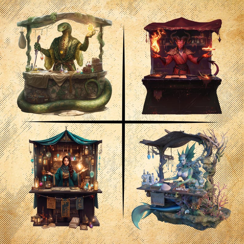 Relic Stallkeepers – 14 Fantasy Merchant Cliparts for RPG & TTRPG ...