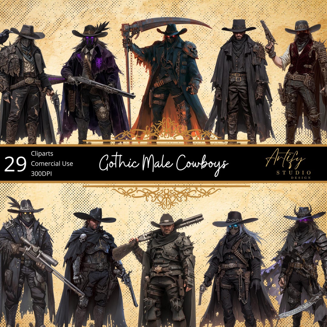 Gothic Male Cowboys – 29 Dark Western Outlaw Cliparts , Transparent ...