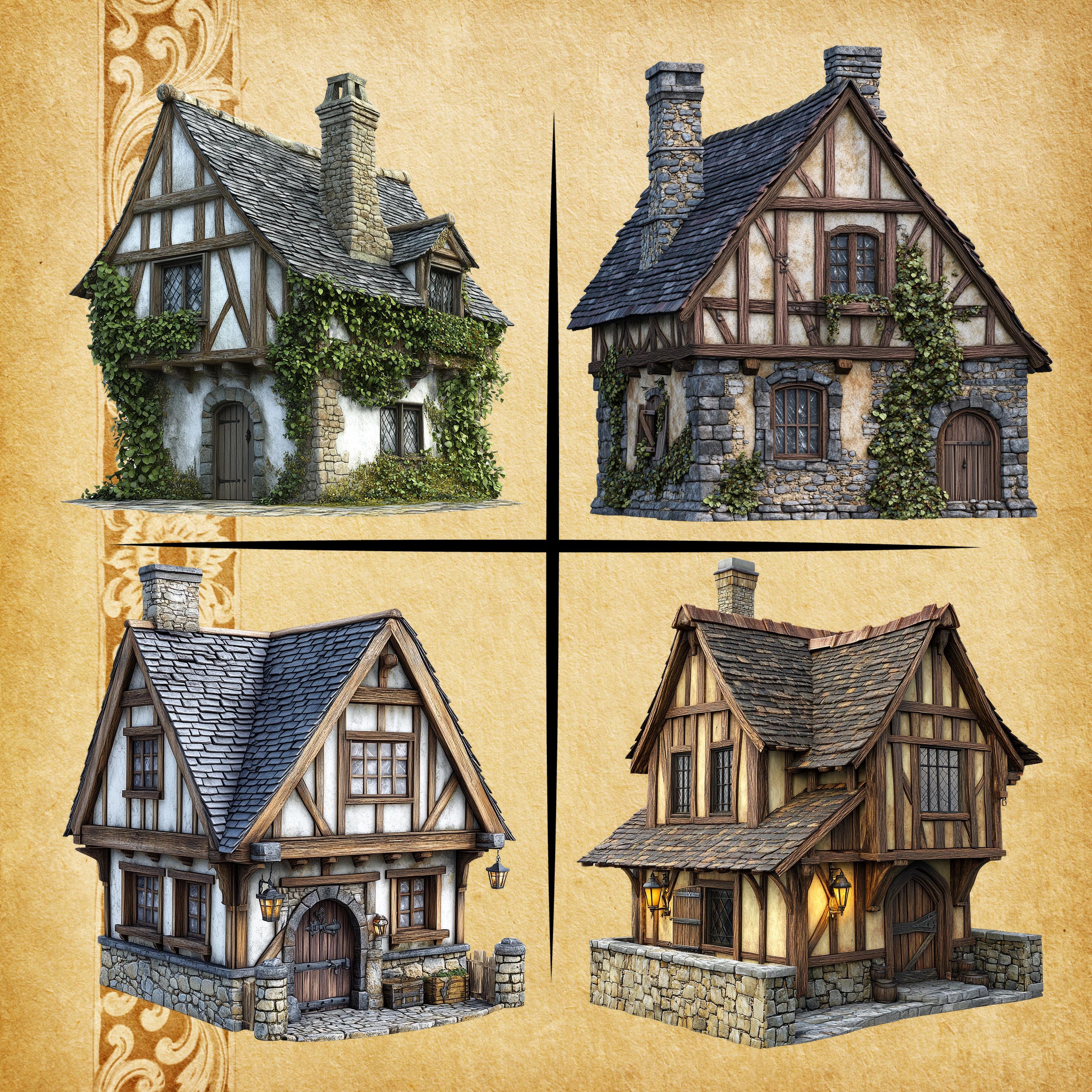 24 Medieval Houses – Authentic Historical Buildings , Transparent ...
