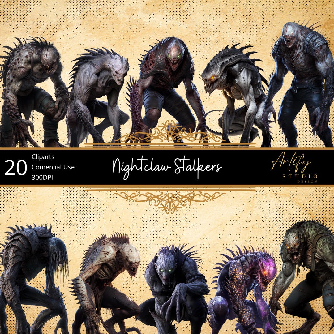 Night Stalkers – 20 Nocturnal Hunter Monsters Cliparts , Digital ...