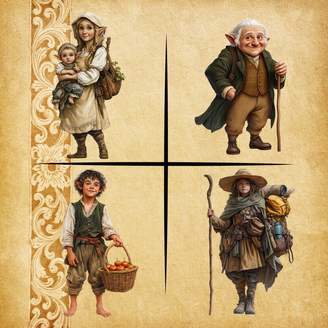 Halfling Villagers – 20 Fantasy Clipart Designs , 300 DPI , Transparent ...