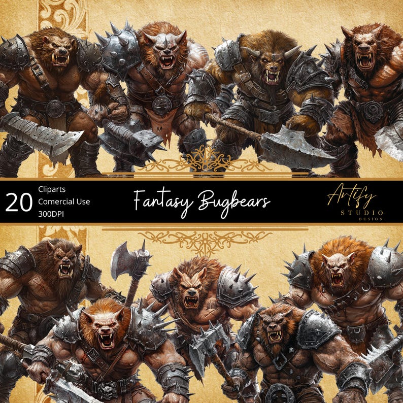 Fantasy Bugbears – 20 Fearsome Cliparts of Savage Warriors ...