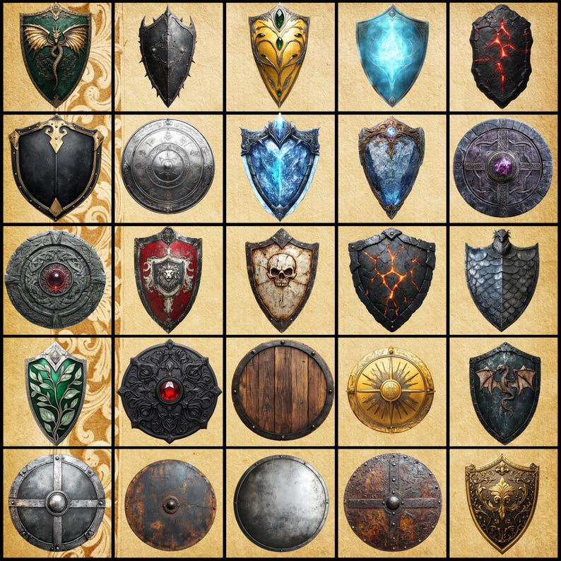 75 Fantasy Shields Cliparts, Commercial Use, Dnd, RPG , PNG, Collection ...