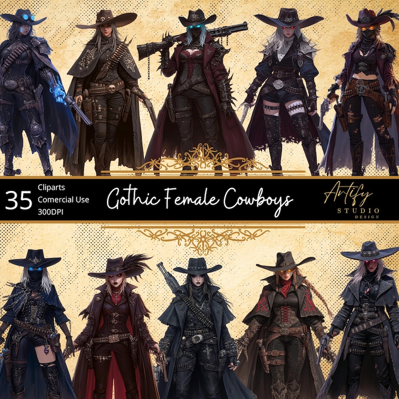 Gothic Female Cowboys – 29 Dark Western Outlaw Cliparts , Transparent ...